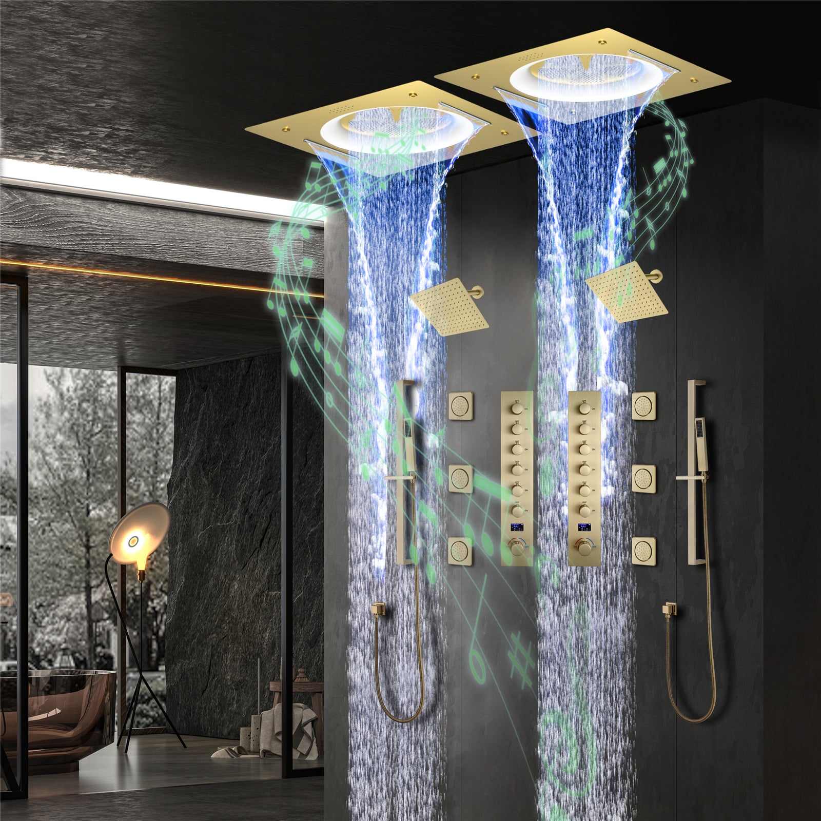 RAVENA 22" COMPLETE LUXURY DUAL SHOWER SYSTEM CEILING MOUNT WITH WALL ...