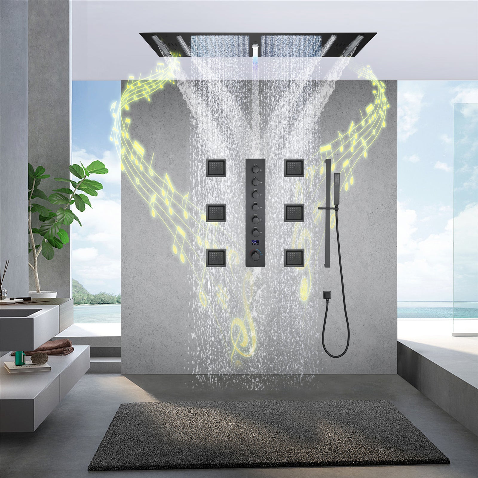 36" Complet Led Music Shower System Rainfall Waterfall Body Jets Showe ...