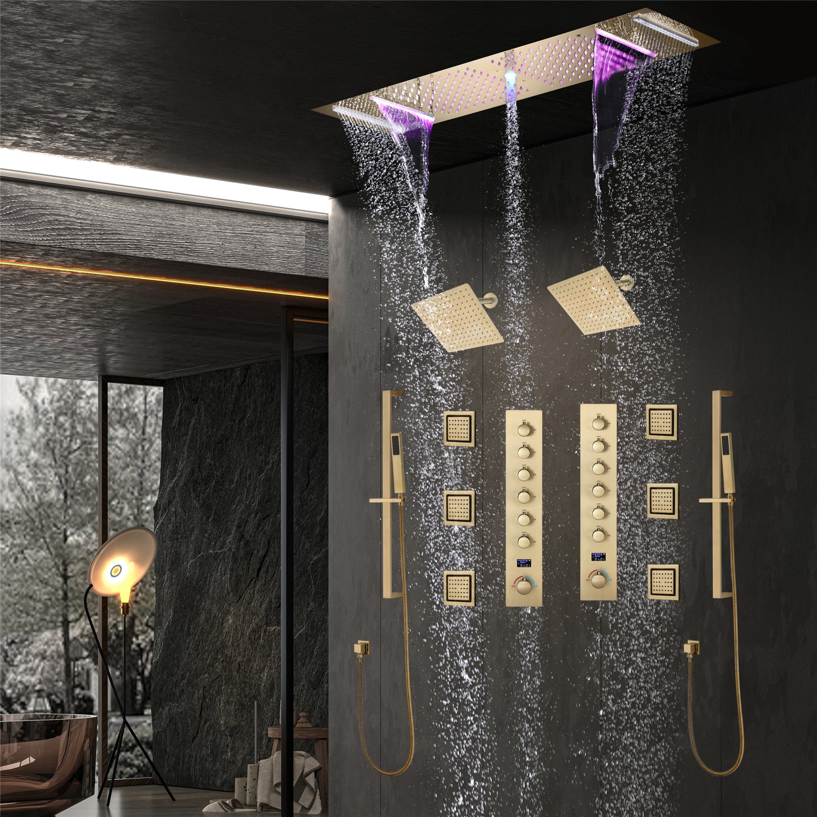 FUSE|36" LUXURY COMPLETE LED SHOWER SYSTEM DAUL WALL RAINFALL SHOWERHE ...